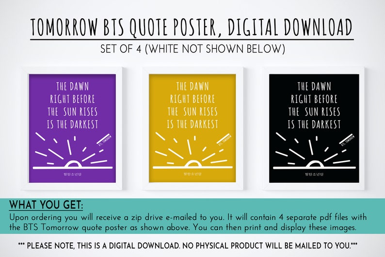 BTS Printable TOMORROW Quote Poster Sunrise Kpop Digital - Etsy