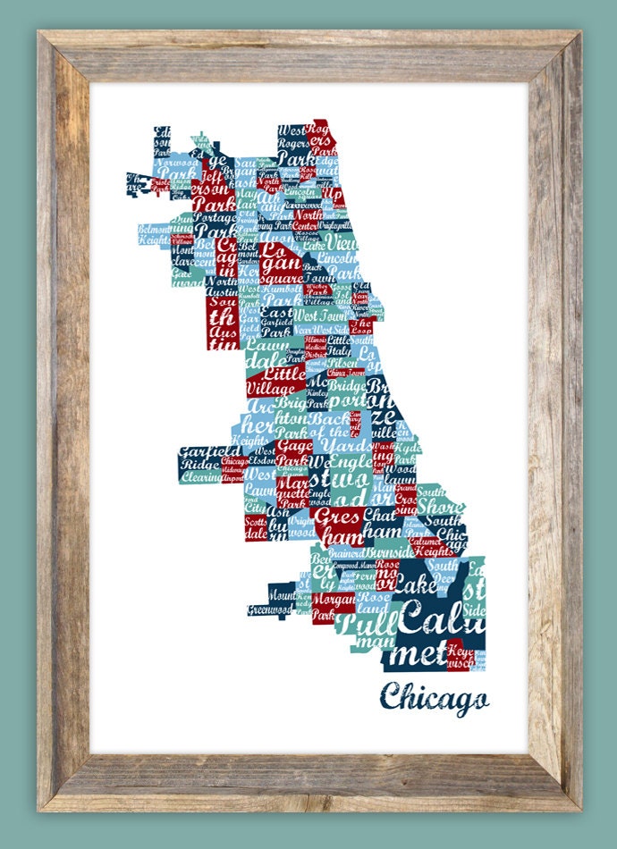 Chicago Neighborhoods Print, Chicago Illinois, Printable City Wall Art ...