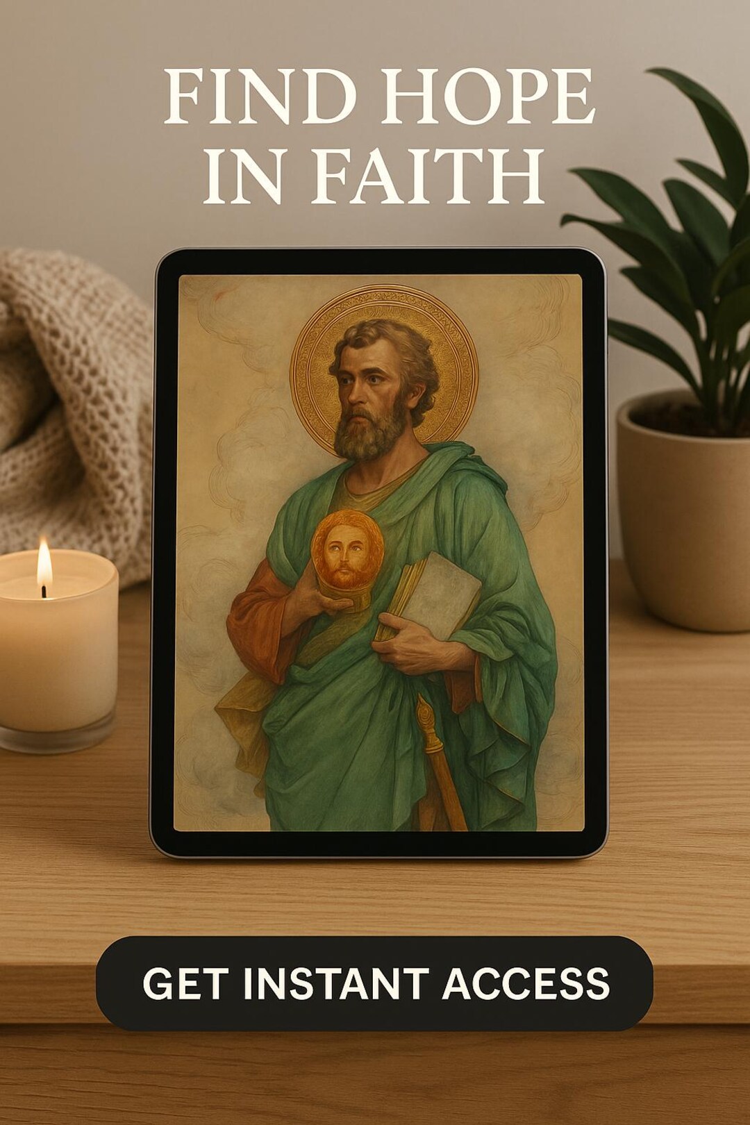 Saint Jude Holding Holy Icon and Book in Watercolors - Digital Download ...
