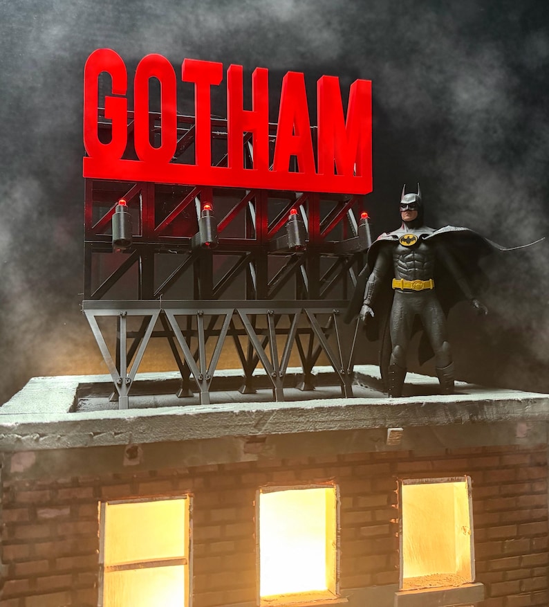 1:12 Scale Gotham Billboard With LED Lights Diorama for Rooftop Display ...