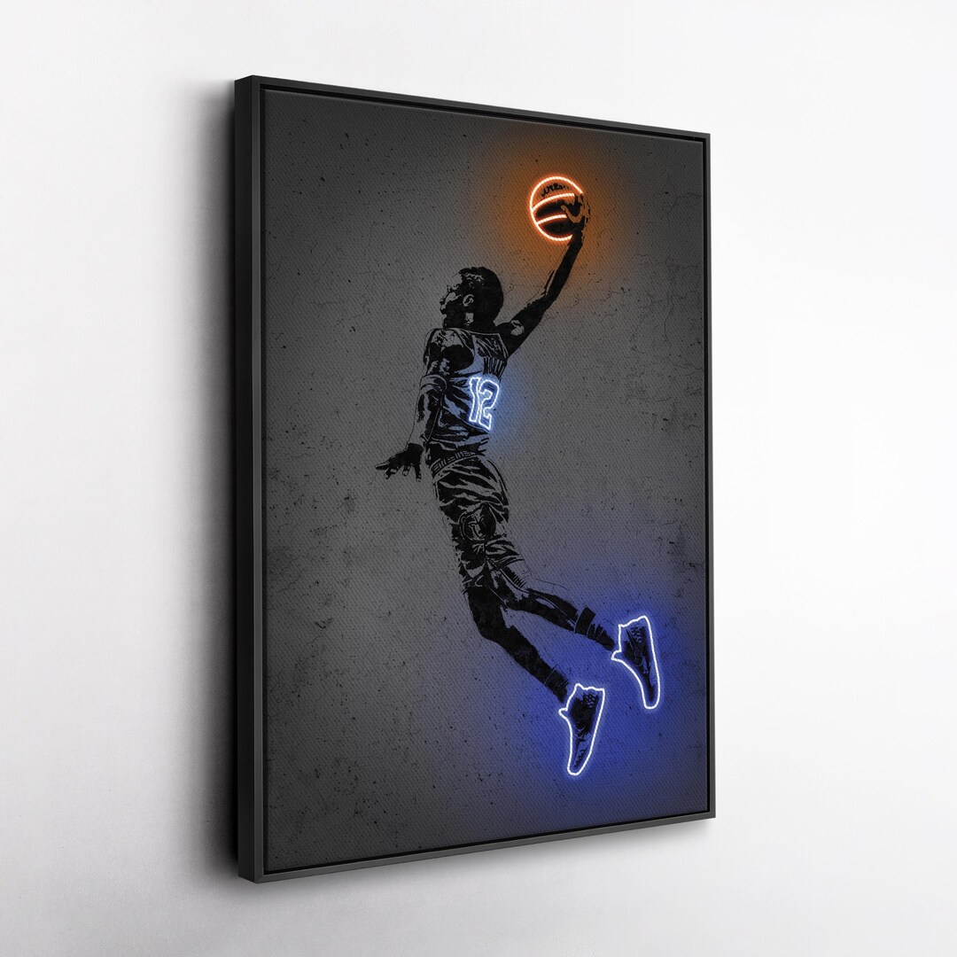 Ja Morant Neon Canvas Art – Memphis Grizzlies Wall Decor, NBA Print ...