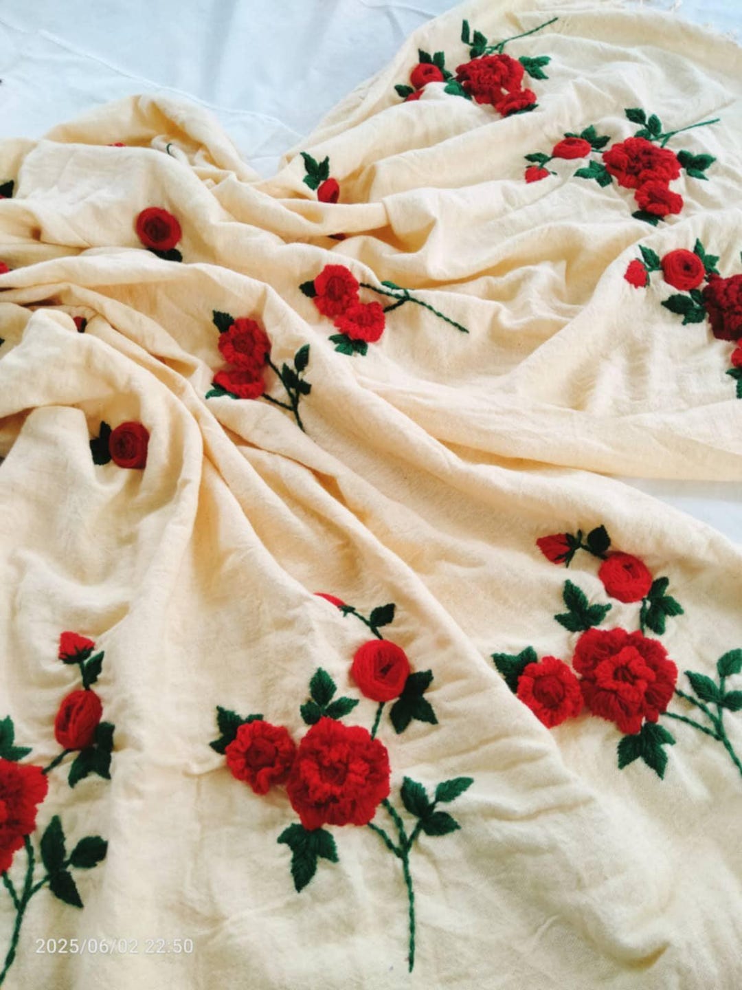 Red Rose Hand Embroidery Shawl for Women - Etsy