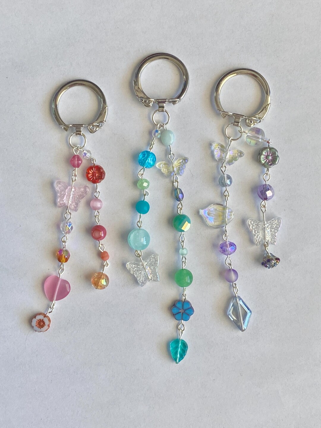 Beaded Butterfly Keychain | Pink Purple & Blue Butterflies Bag Charm ...