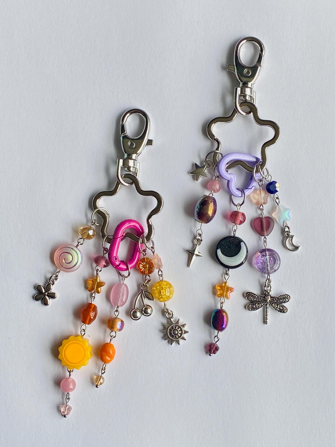 Sun and Moon Beaded Cluster Keychains | Maximalist Bag Charm | Key Ring ...