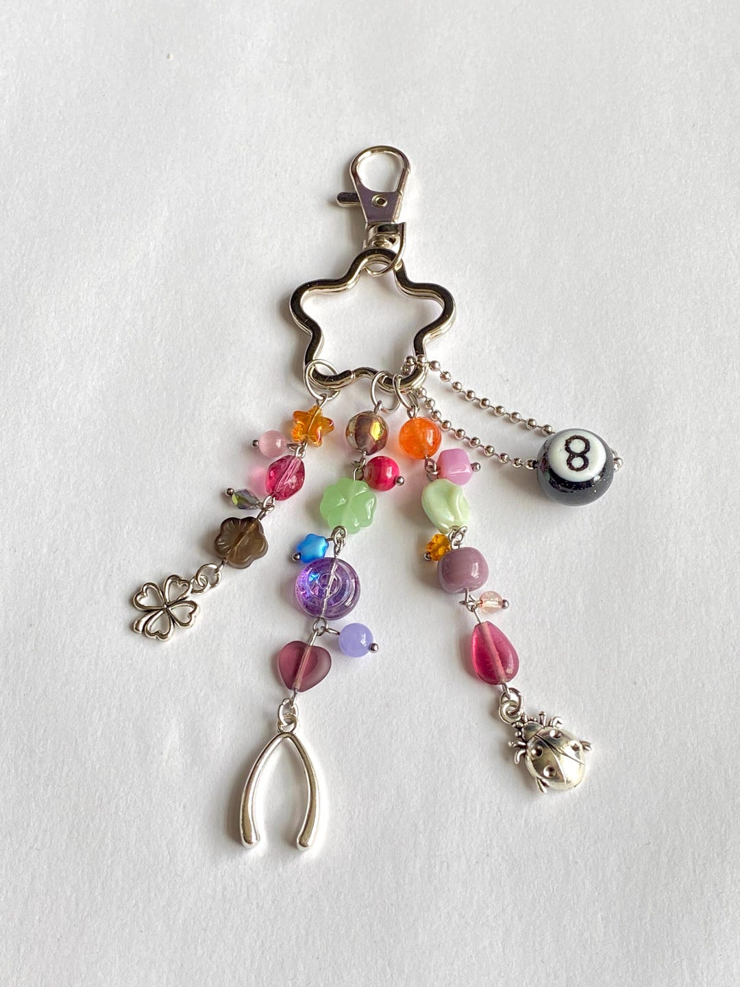 Lucky Symbols Beaded Cluster Keychains | Maximalist Bag Charm Key Ring ...