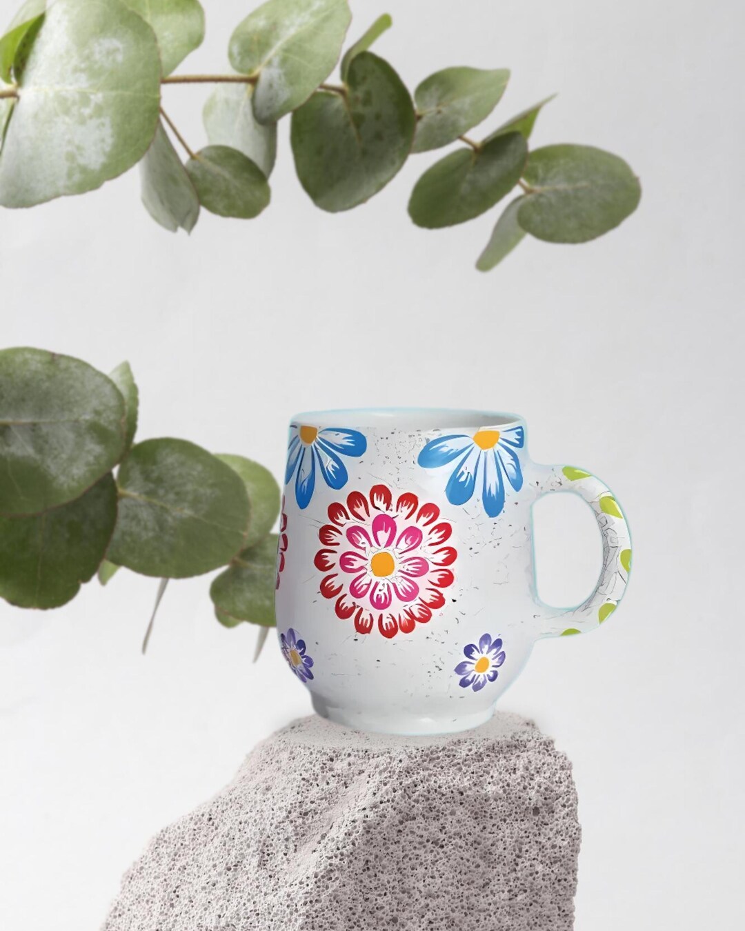 Tall Ceramic Mug With Ayacucho Painting Technique – Hand-painted ...