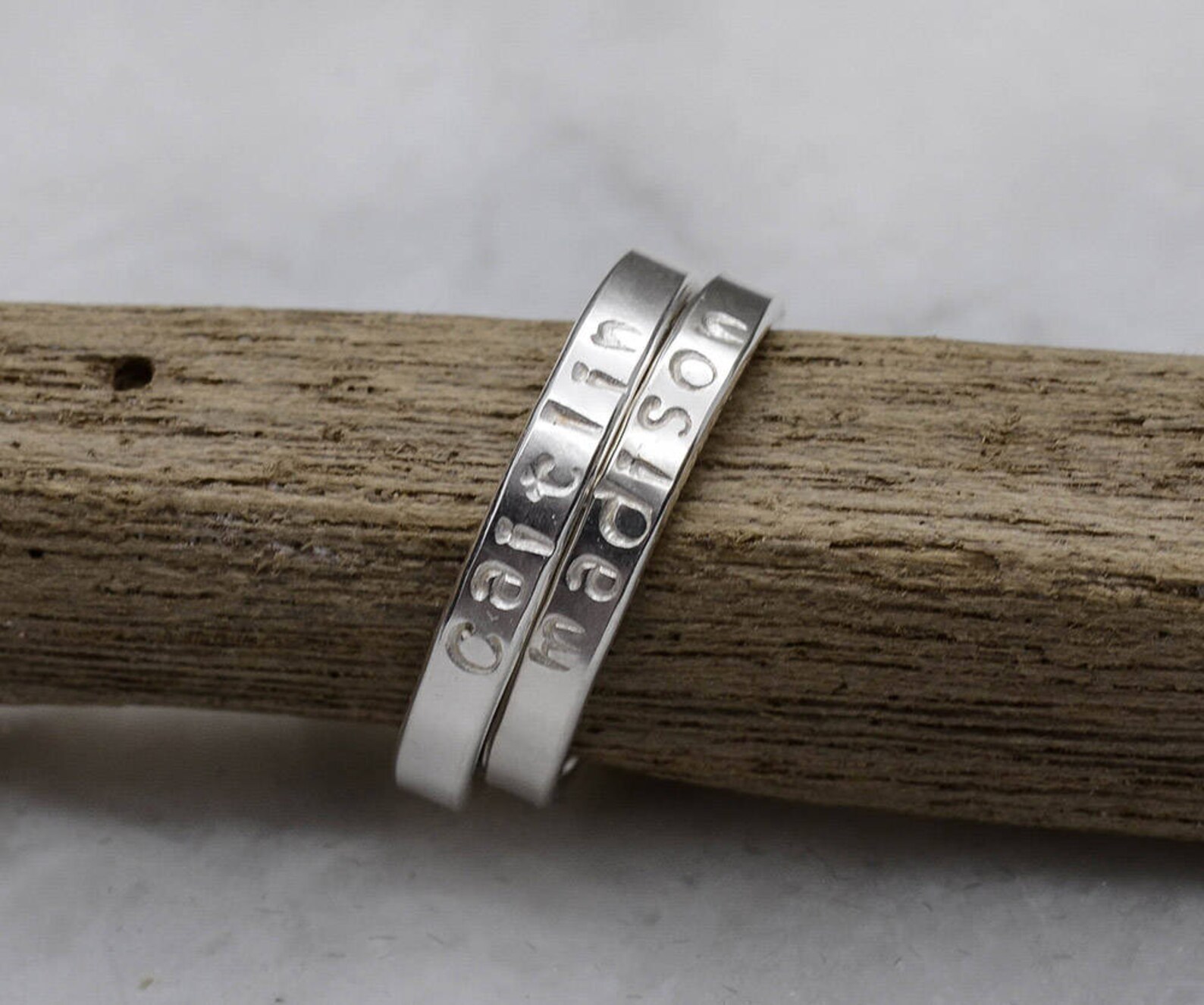 Personalized Hand Stamped Silver Ring Name Ring Mothers - Etsy