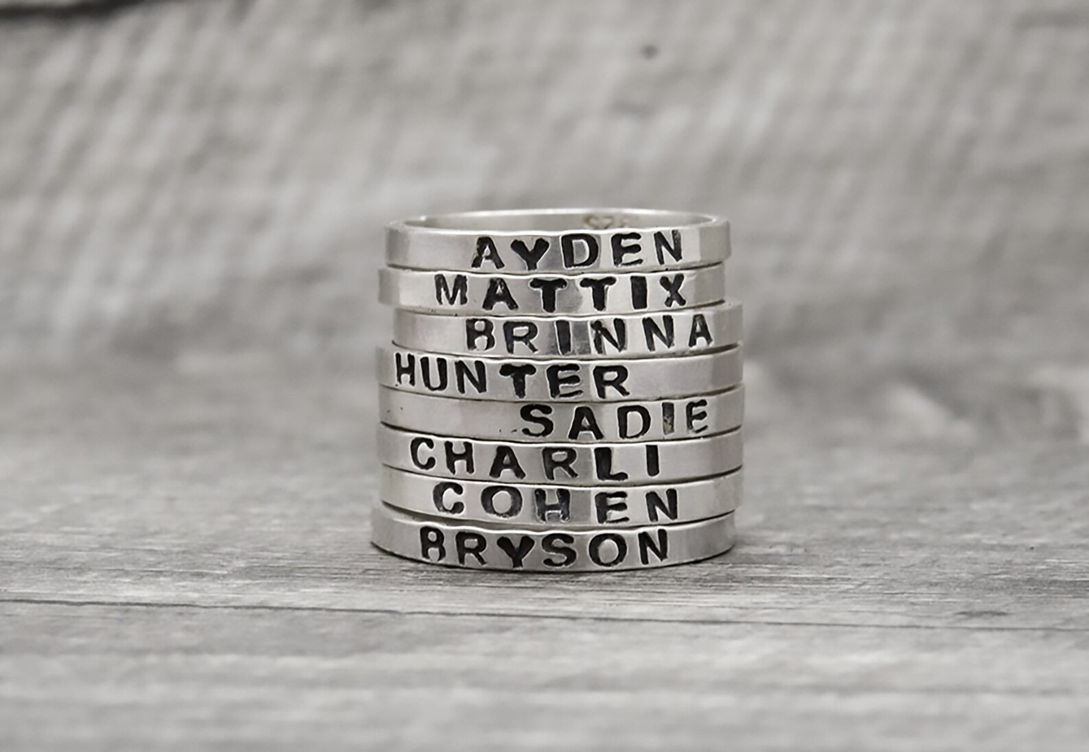 Personalized Hand Stamped Silver Ring Name Ring Mothers - Etsy