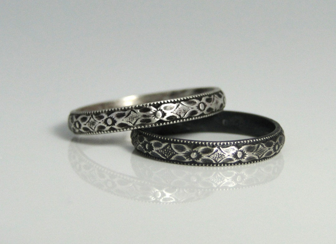 Vintage Inspired Sterling Silver Ring - Diamond Patterned Wedding Band ...