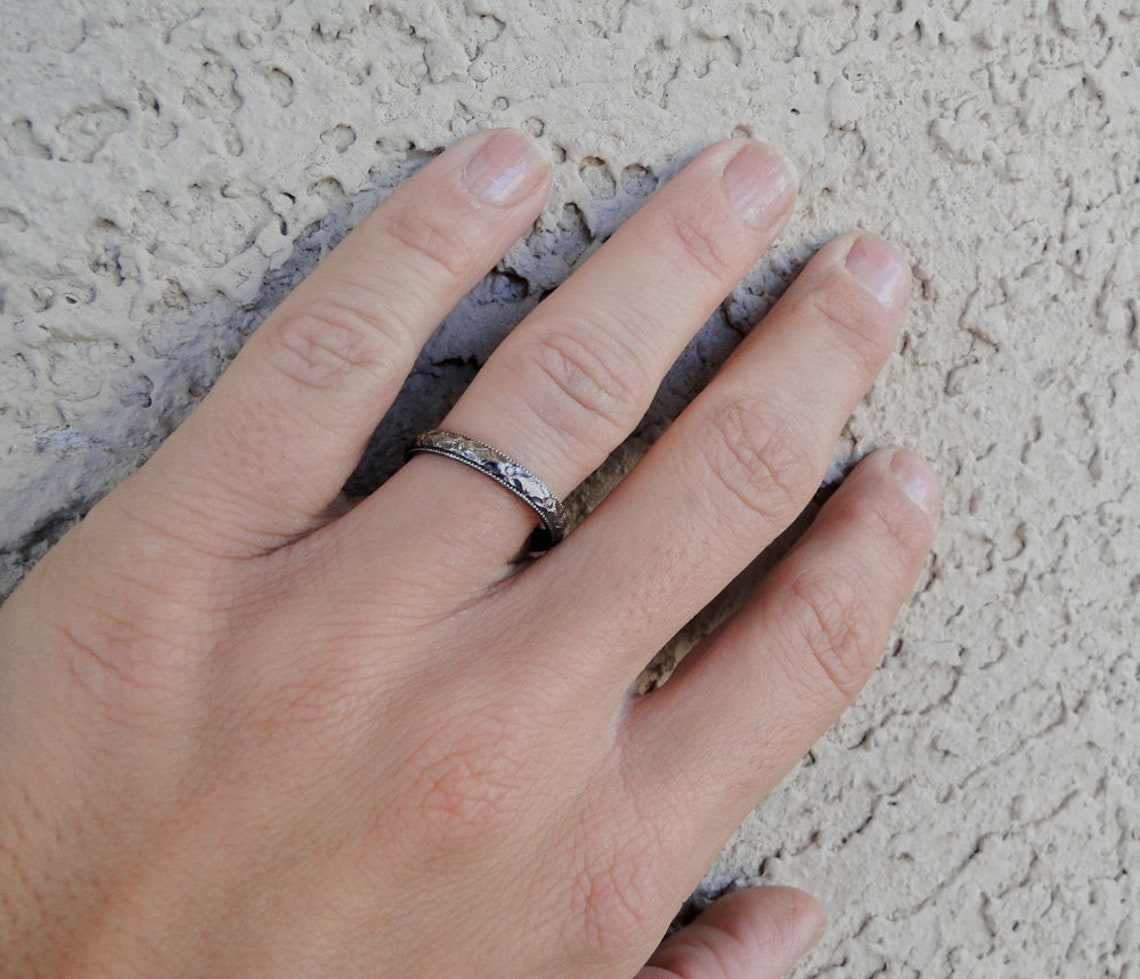 Vintage Inspired Sterling Silver Ring Diamond Patterned - Etsy