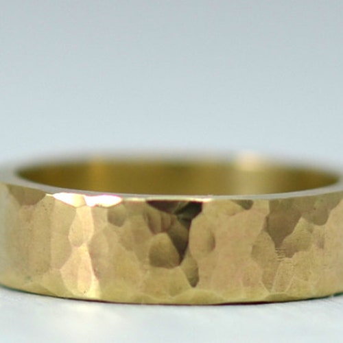 Hammered Ring 14K Gold Men's Wedding Band Men's - Etsy