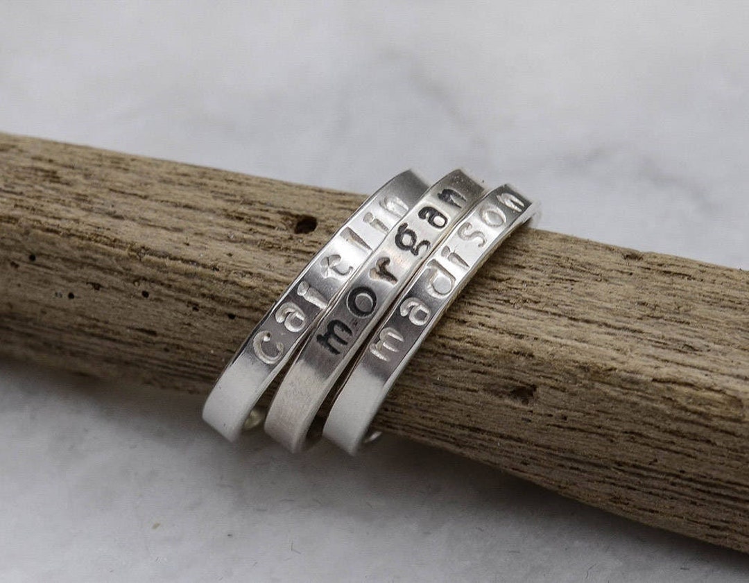 Personalized Hand Stamped Silver Ring Name Ring Mothers Ring Stacking ...