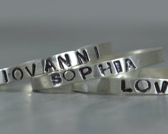 Personalized Stacking Rings Hand Stamped Sterling Silver | Etsy