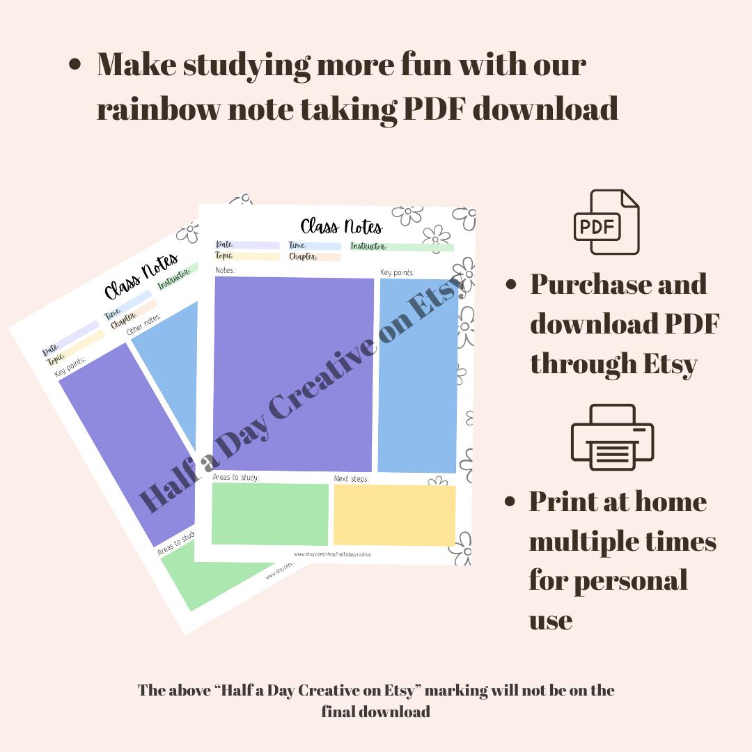 Class Note Template, Note Taking Template, Student Notes Template ...