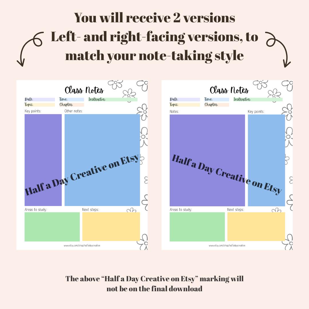 Class Note Template, Note Taking Template, Student Notes Template ...