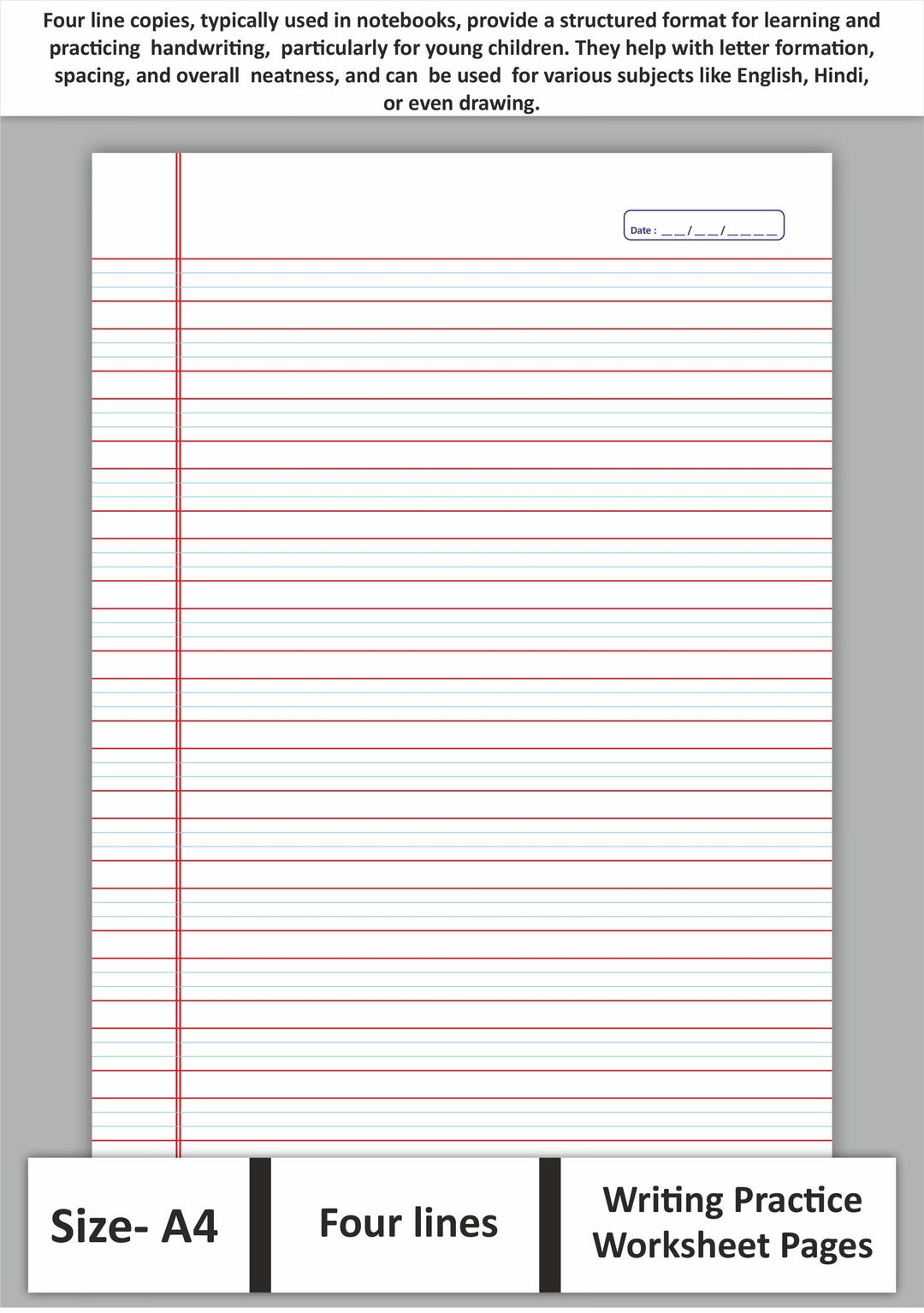 Four Line Paper (useful for Kids, School & Exams) - Etsy