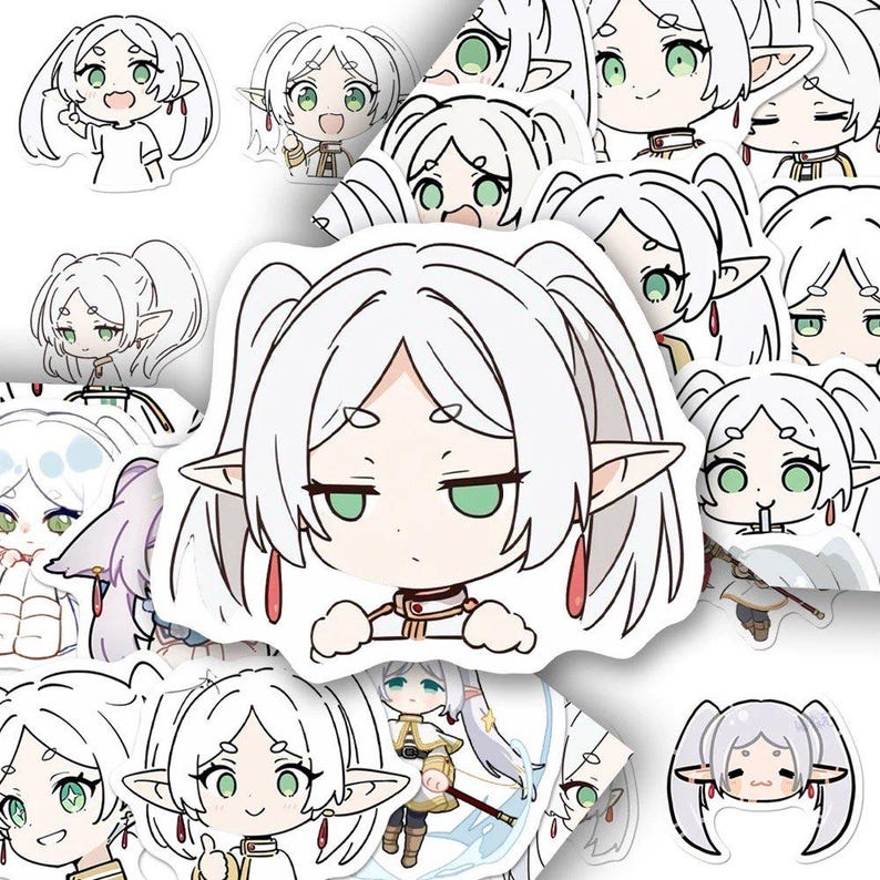 Frieren Sticker Pack – 48 Chibi Anime Stickers | Waterproof PVC Decals ...