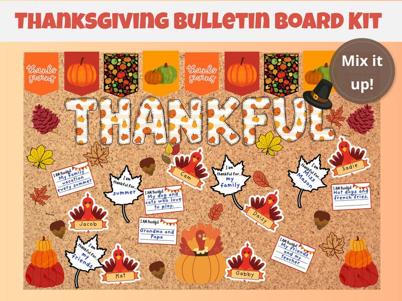Thanksgiving Bulletin Board Kit, Fall Classroom Decor Printable, Door ...