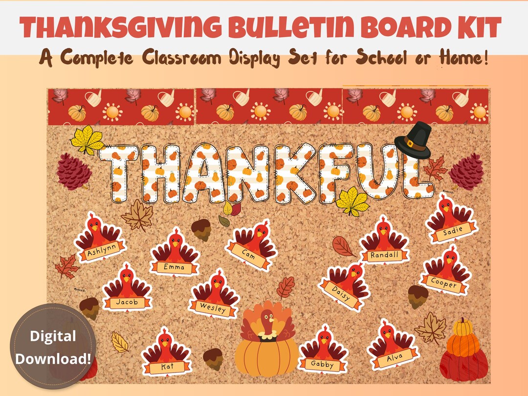 Thanksgiving Bulletin Board Kit, Fall Classroom Decor Printable, Door ...