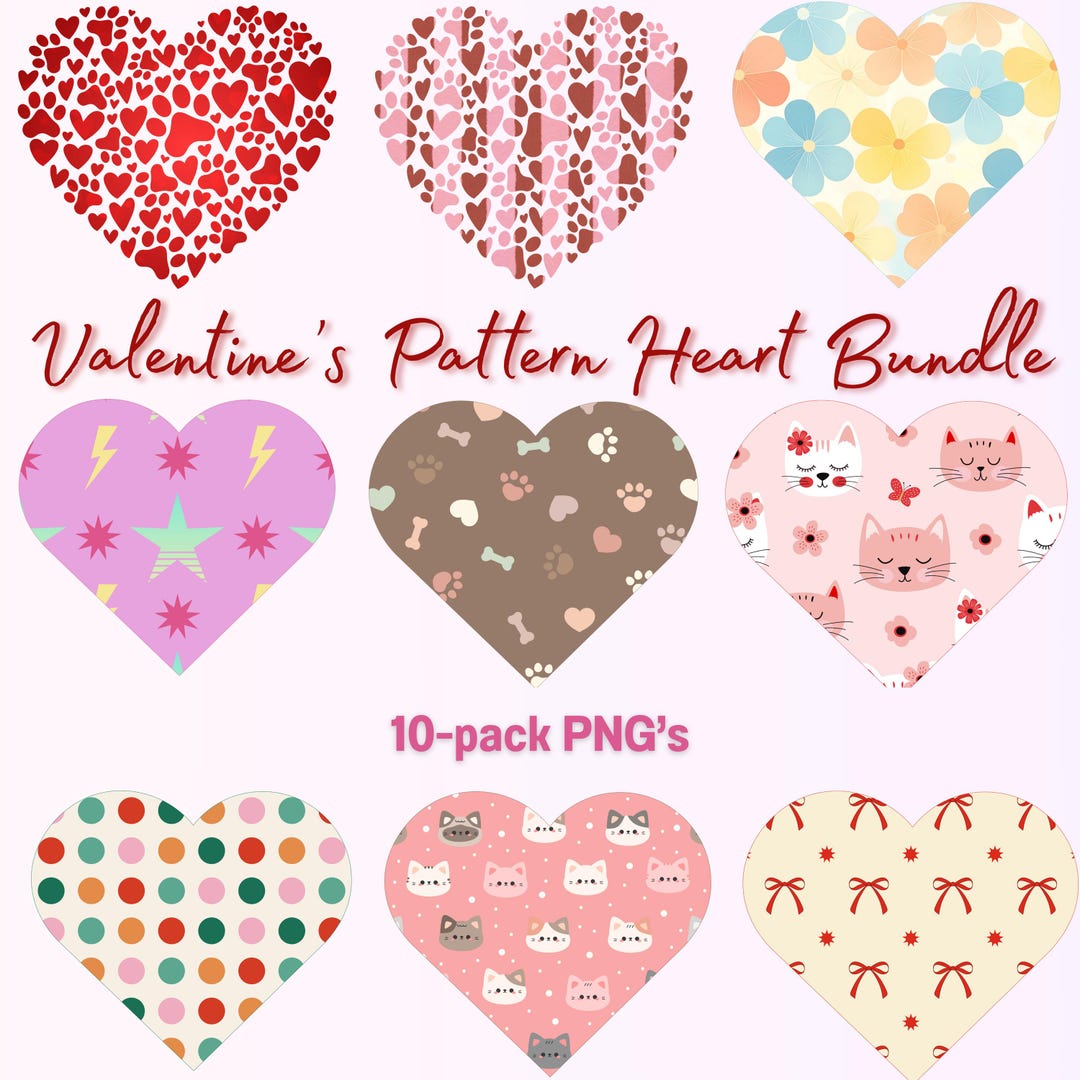 Valentine Heart PNG Bundle, Pattern Heart Clipart Instant Download - Etsy
