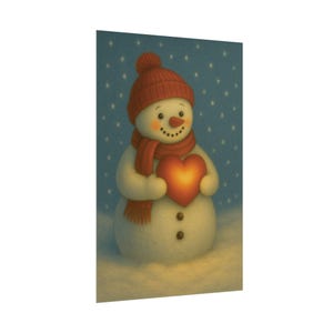 Vintage Valentine Snowman Art Print Cute Winter Snowman Holding Heart ...