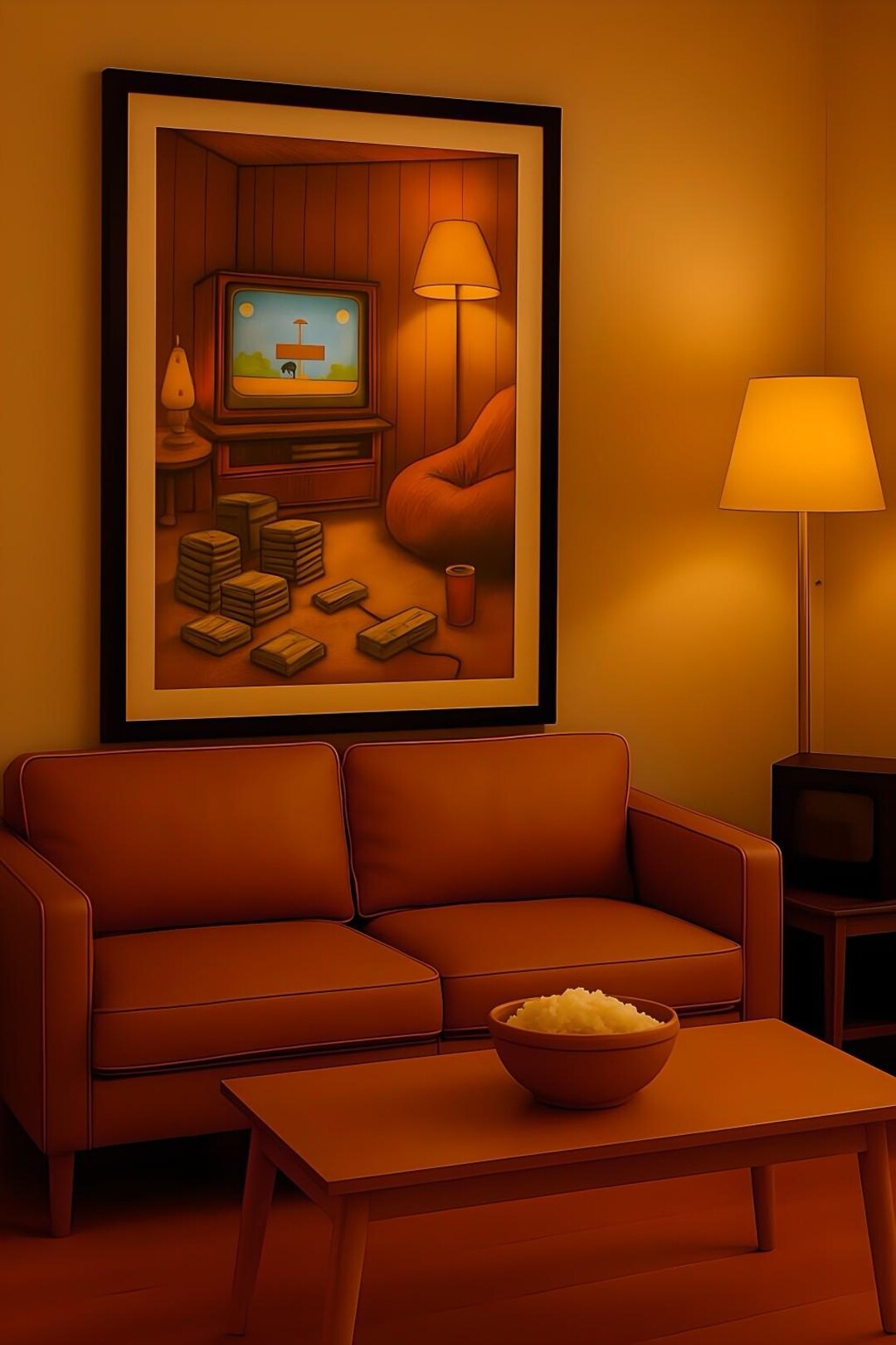 Vintage Gamer Room Poster Nostalgic 90s Basement Art With CRT TV, Game ...