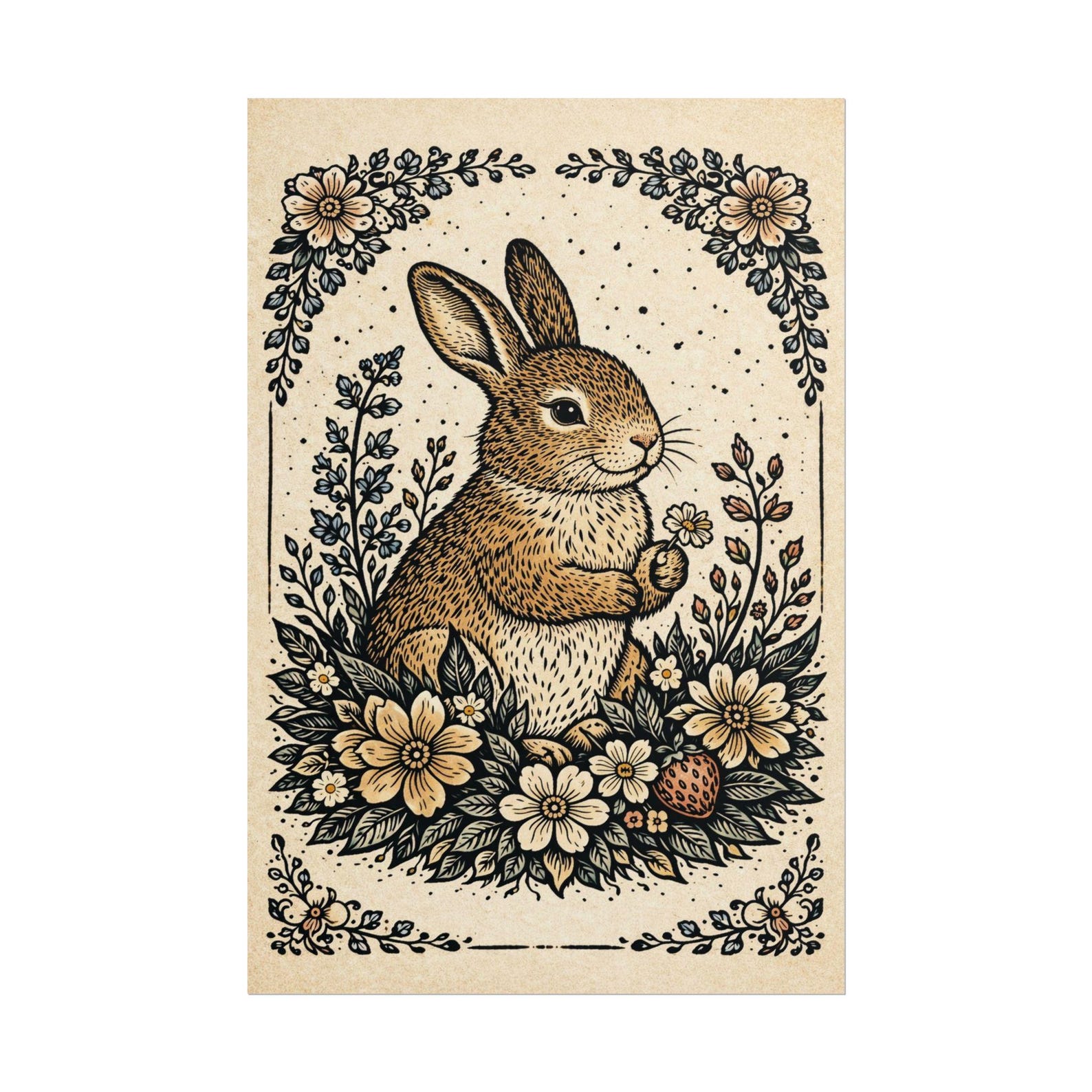 Vintage Folk Art Rabbit Poster, Cottagecore Spring Wall Decor - Etsy