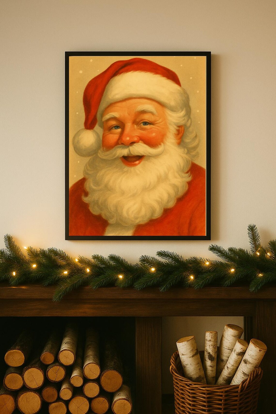 Vintage Santa Claus Portrait Poster Retro Christmas Wall Art Santa ...