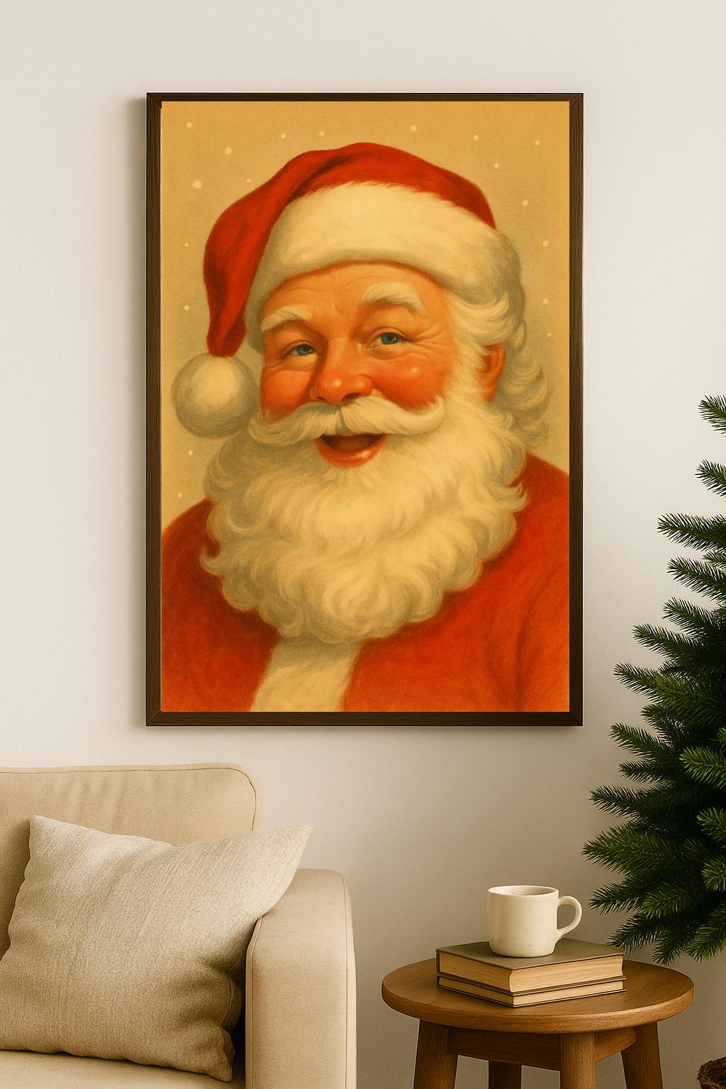 Vintage Santa Claus Portrait Poster Retro Christmas Wall Art Santa ...