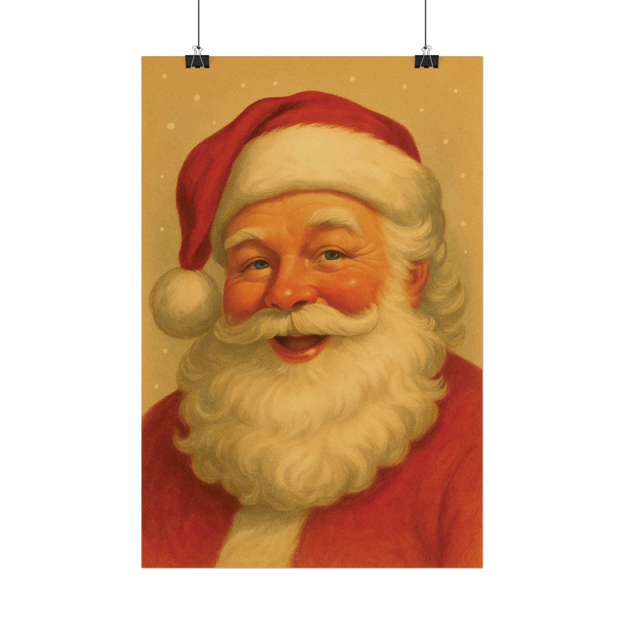 Vintage Santa Claus Portrait Poster Retro Christmas Wall Art Santa ...