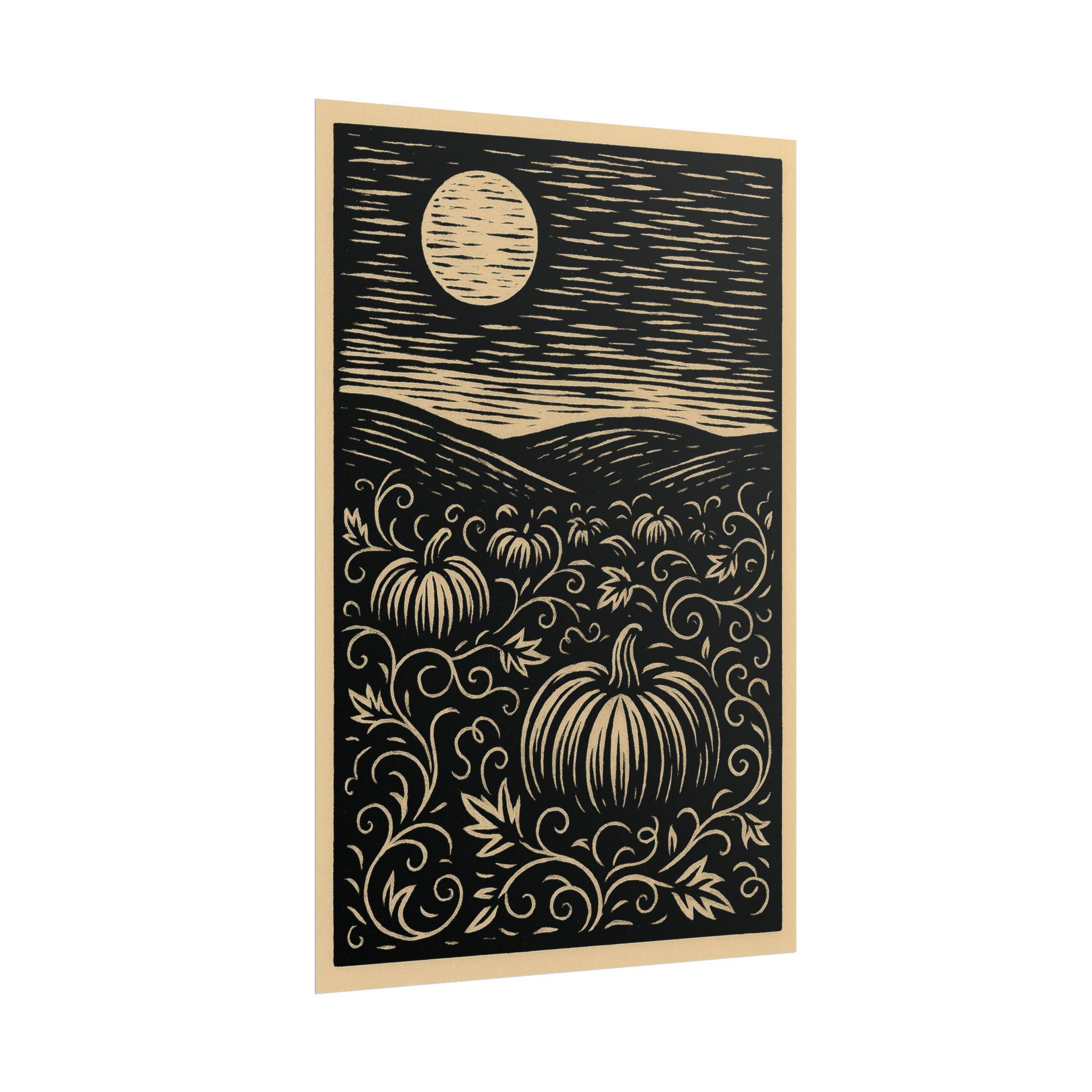 Vintage Linocut Print Pumpkin Halloween Poster Rustic Folk Art Wall ...