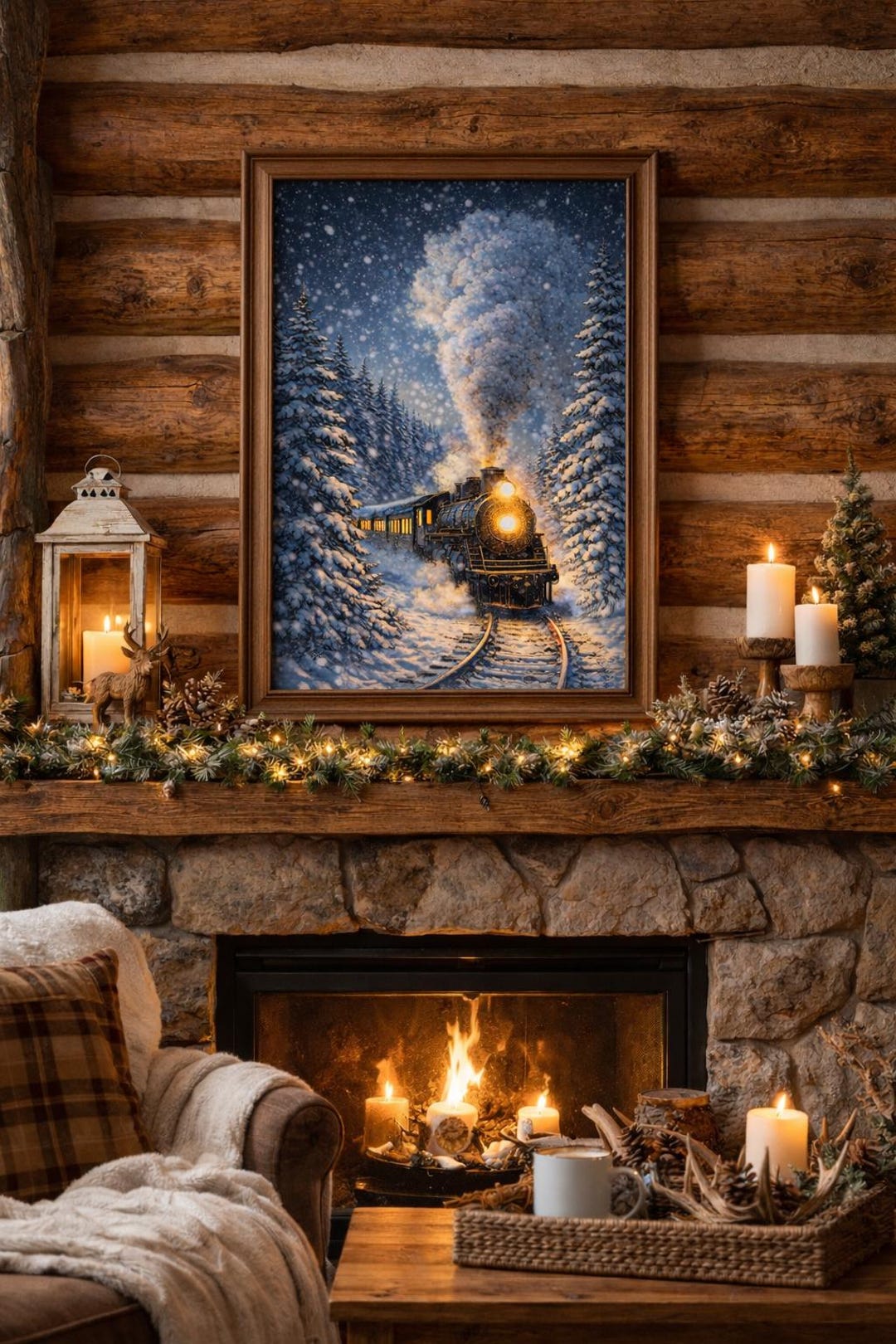 Vintage Winter Train Poster Snowy Steam Locomotive Wall Art Cozy Winter ...
