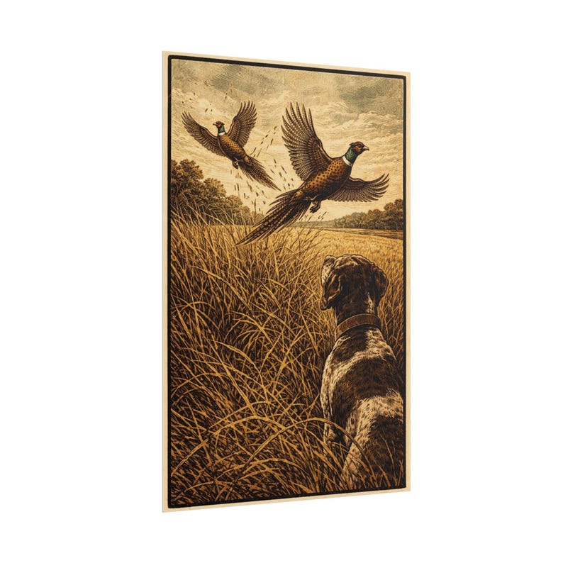 Vintage Pheasant Hunt Dog Poster Hunting Lodge Wall Art Rustic Cabin ...
