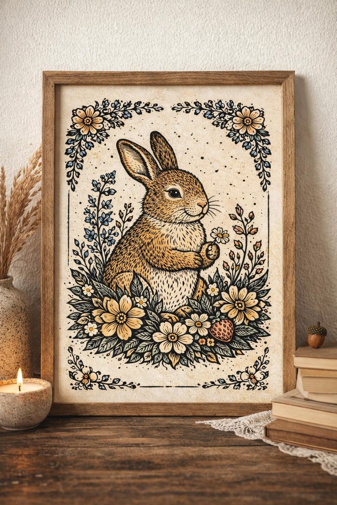 Vintage Folk Art Rabbit Poster, Cottagecore Spring Wall Decor - Etsy