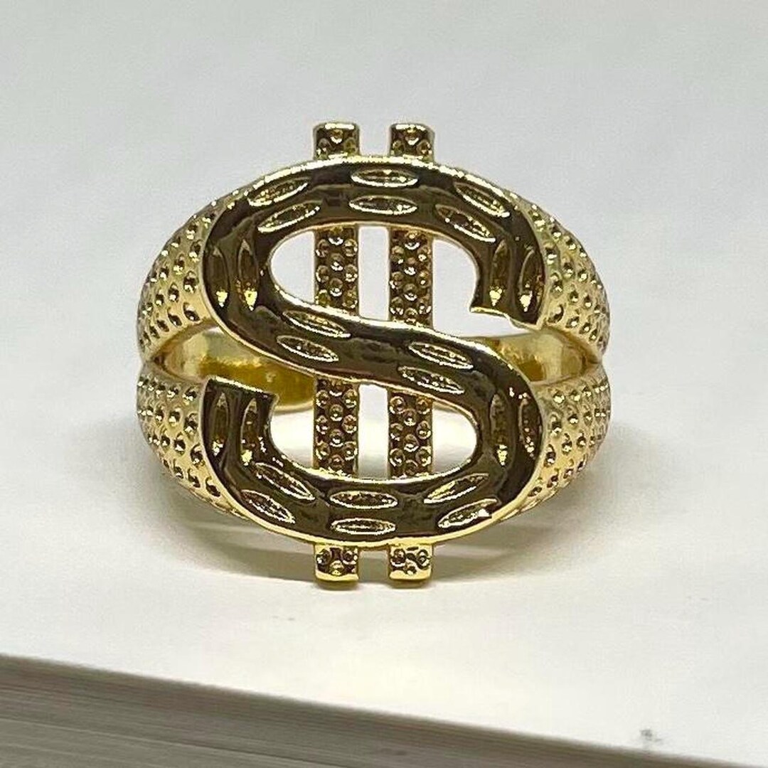 Gold Adjustable Chunky Dollar Sign Band Ring, Tarnish Free Gold Ring ...