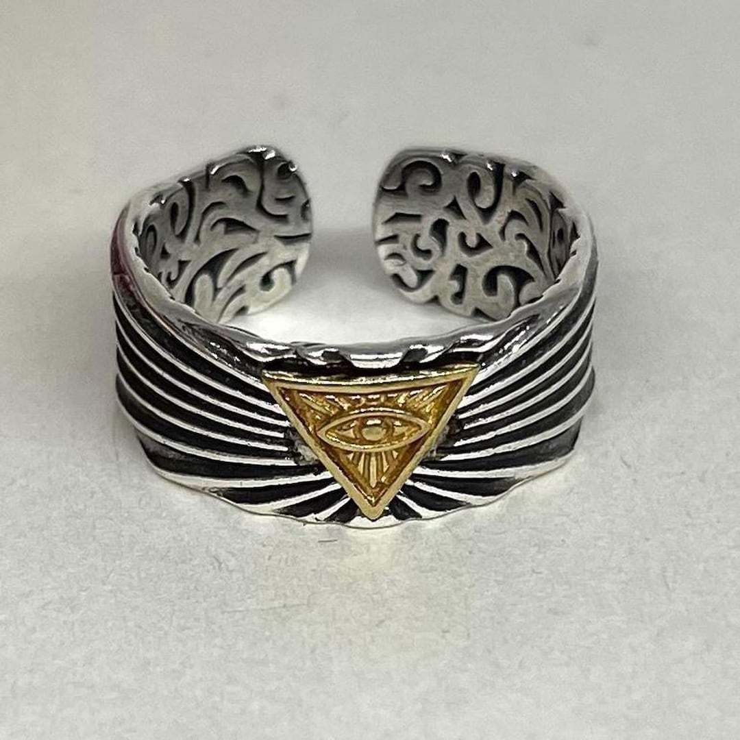 Silver and Gold Adjustable Evil Eye Band Ring, Tarnish Free, Statement ...