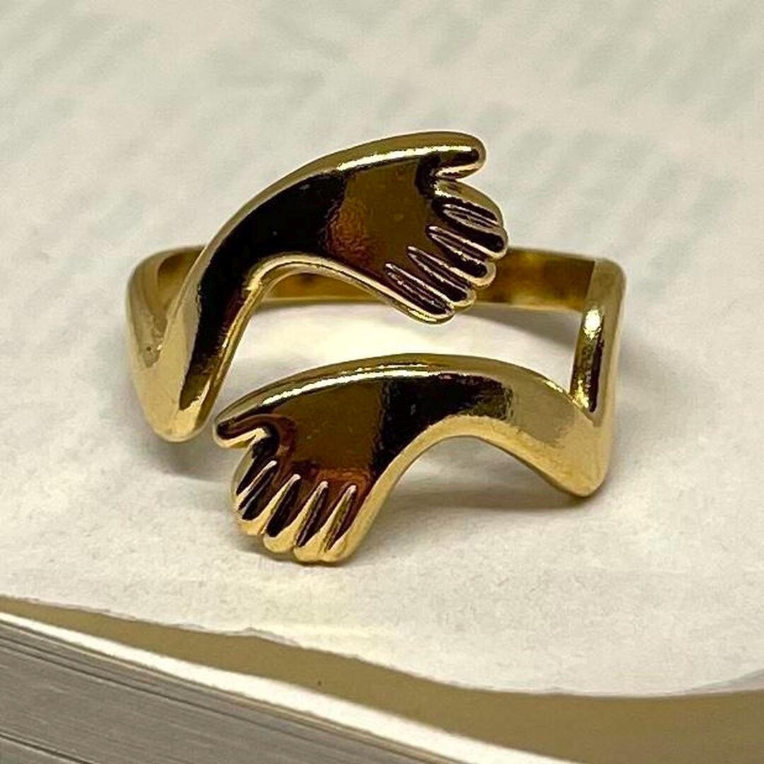 Gold Adjustable Hand Hug Ring, Tarnish Free Gold Ring, Band Ring ...