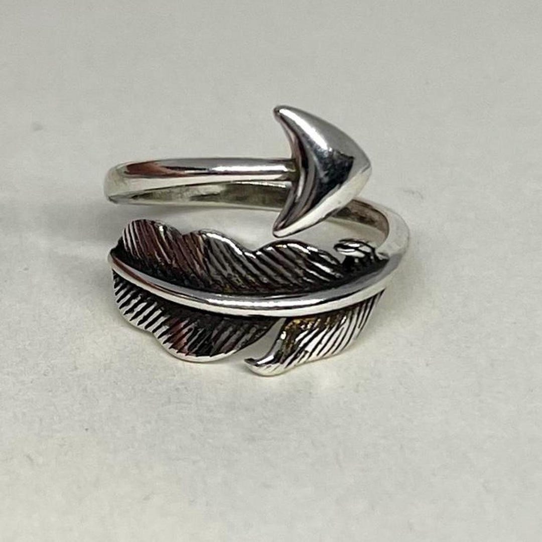 Silver Adjustable Feather and Arrow Ring, Tarnish Free Ring, Statement ...