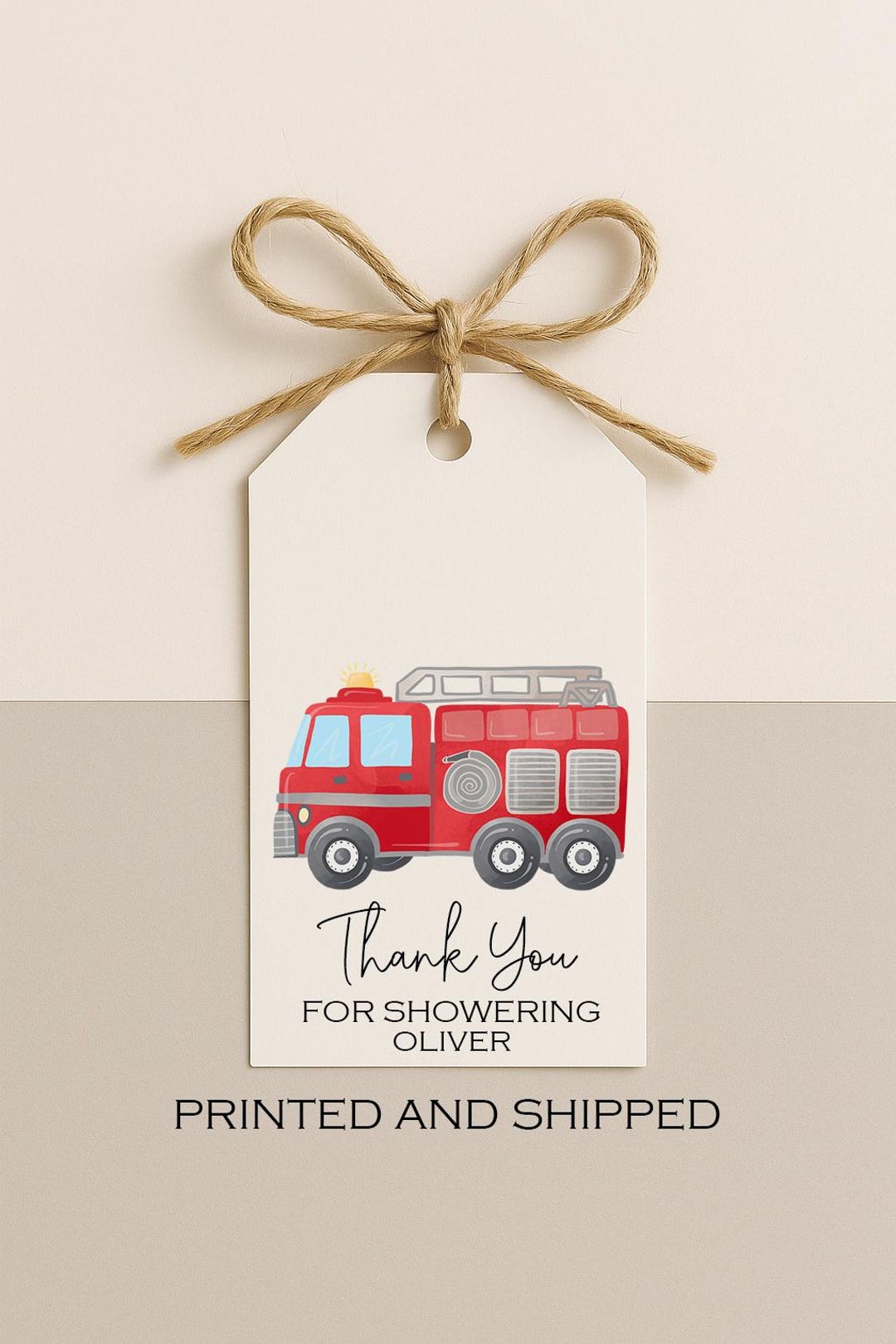 Fire Truck Baby Shower Tag – Red Fire Engine Favor Tag for Boy ...