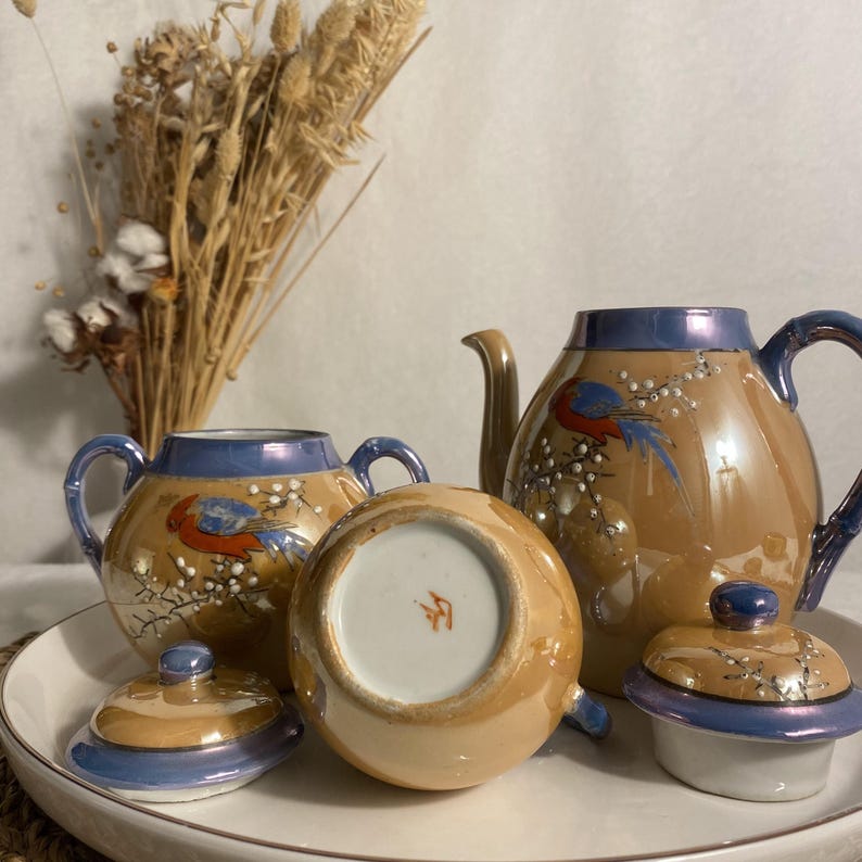 Vintage Japanese Fine Porcelain Tea Set, 1950s With Birds and Blossoms ...