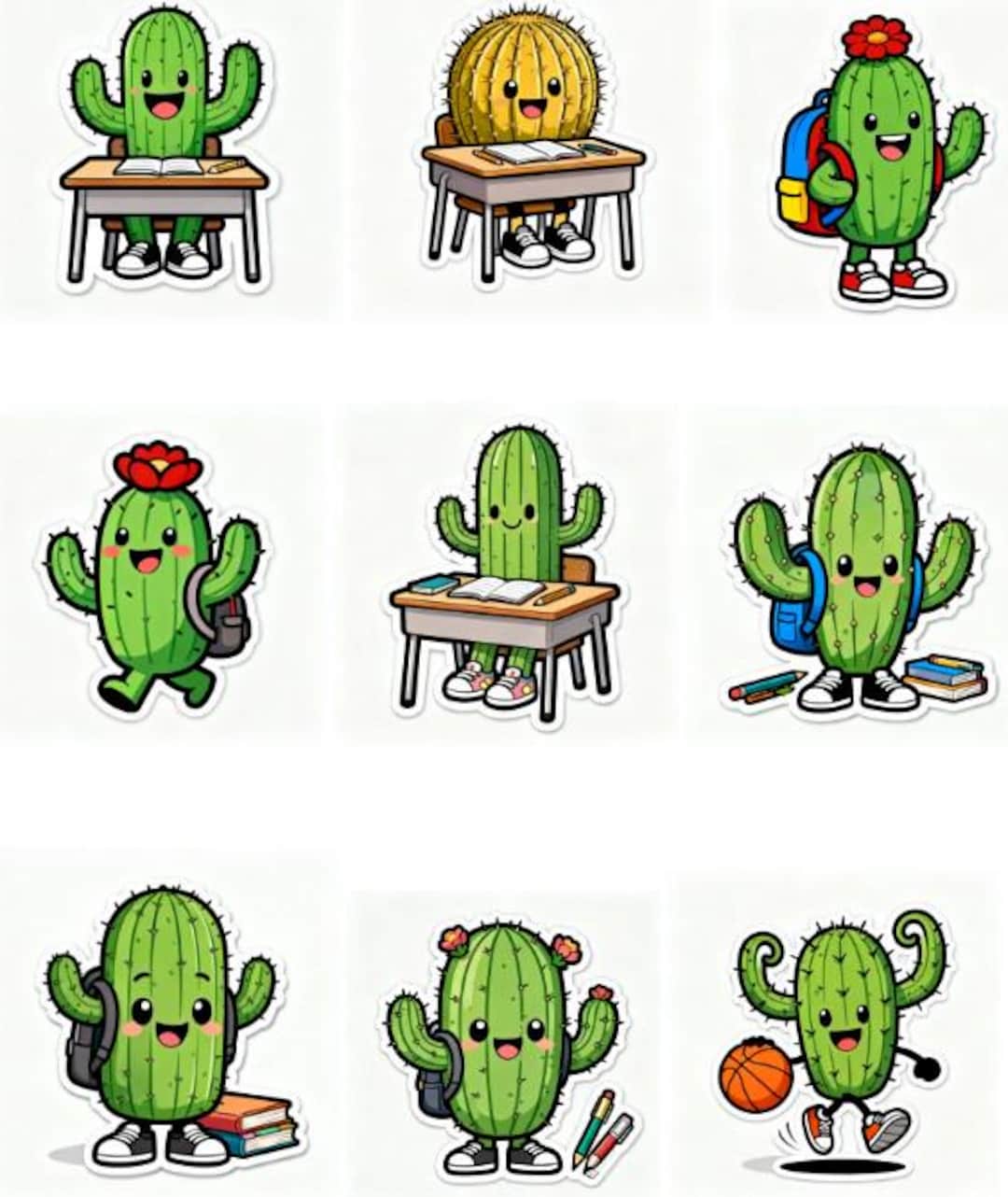 Back to School Cactus Stickers- Printable Sheet - Etsy