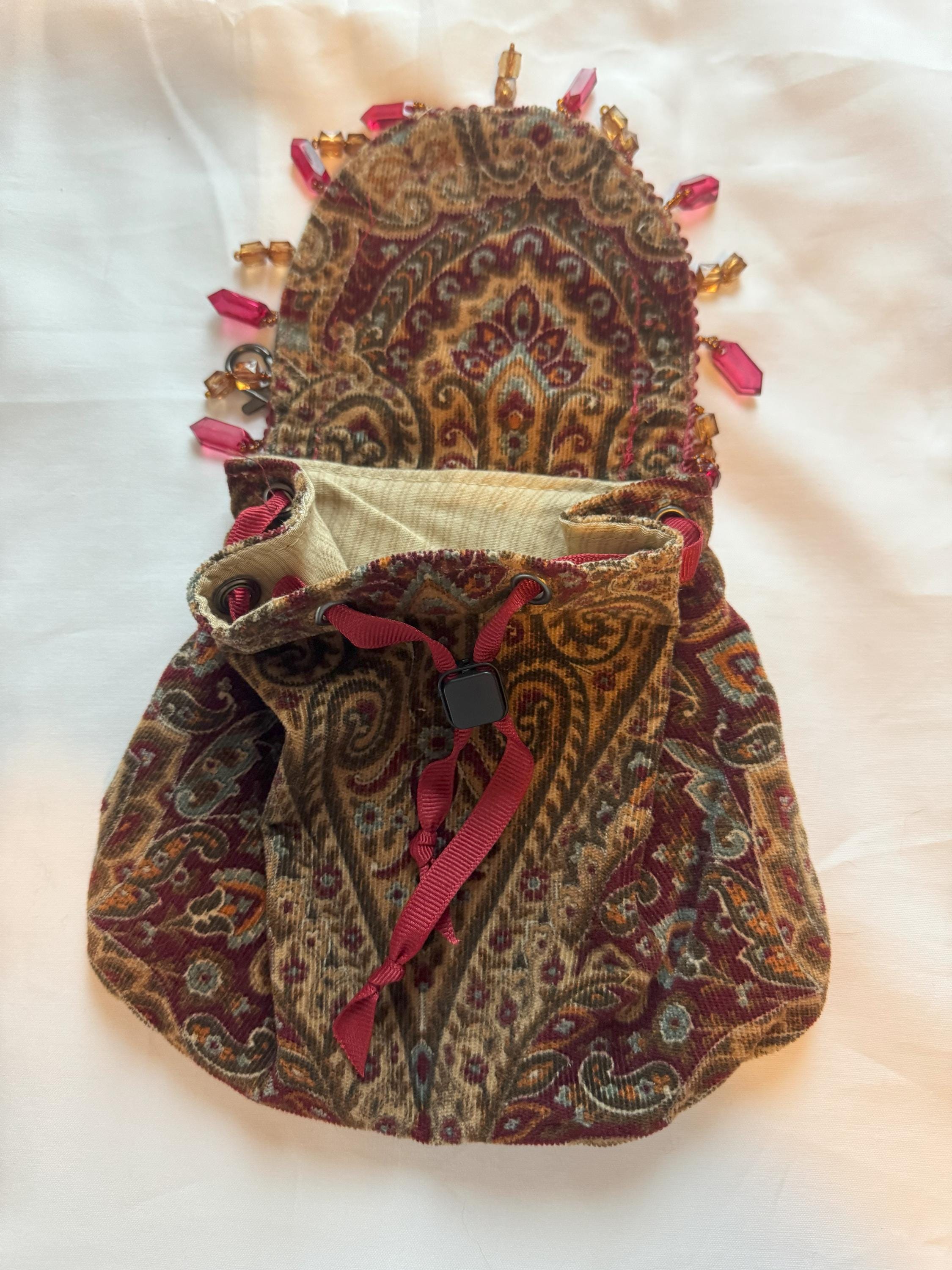 Mary Frances Potlis Drawstring Pouch With an Antique Brooch and Faux ...