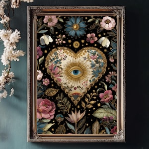 Mystical Heart Wall Art | Third Eye Floral Print | Boho Esoteric ...
