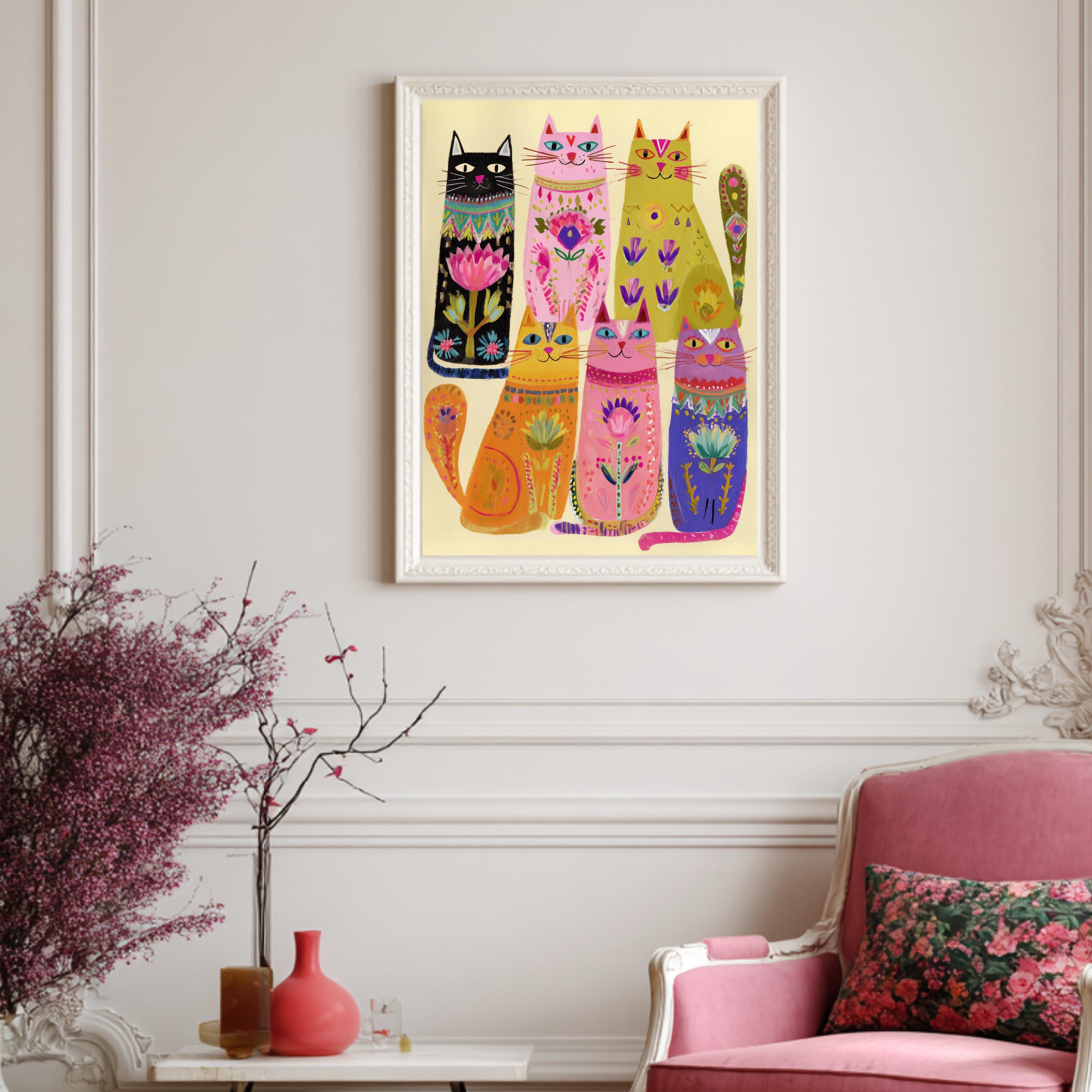 Colorful Cat Wall Art | Boho Cat Print | Whimsical Animal Decor ...
