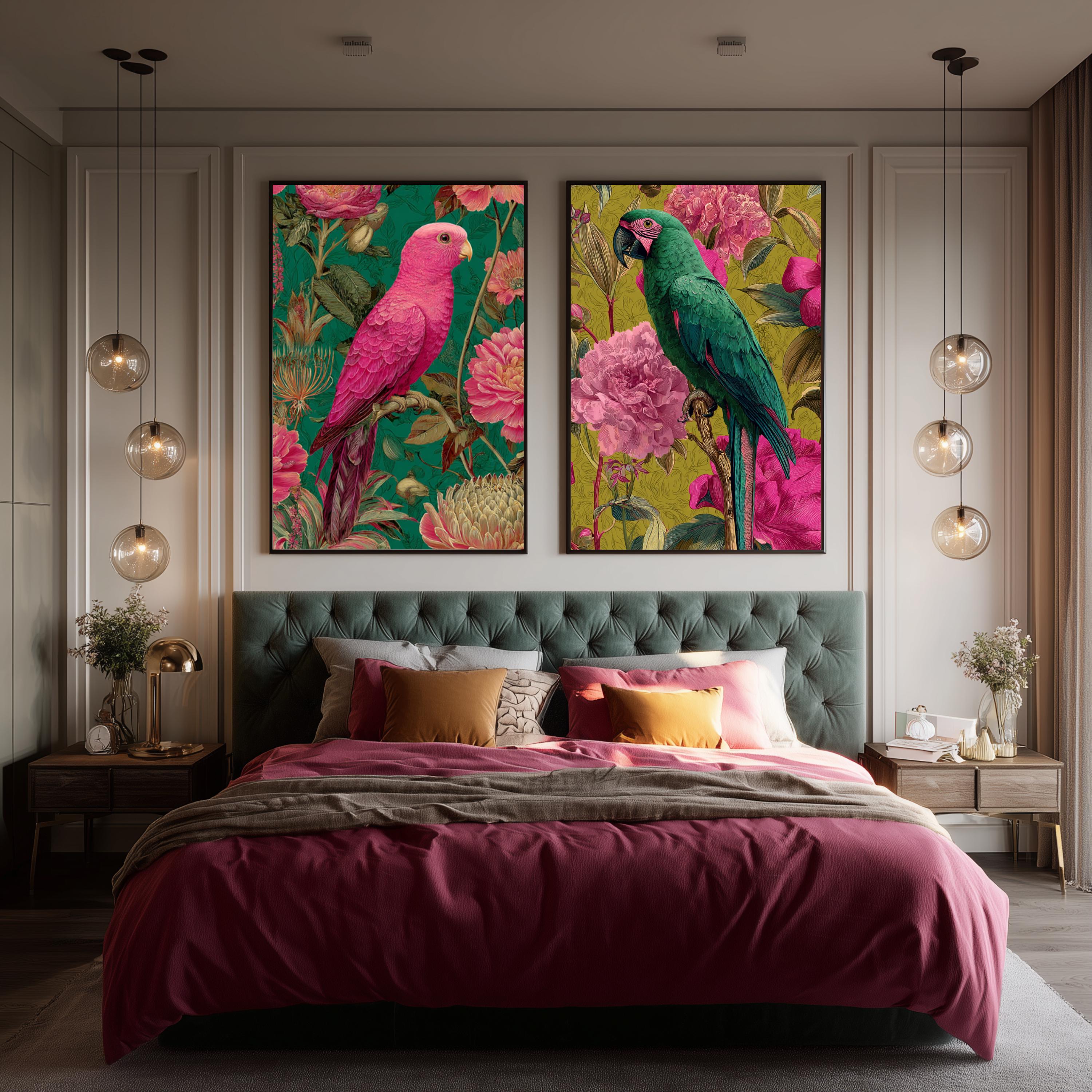 Tropical Parrot Print Set: Maximalist Botanical Wall Art (digital ...
