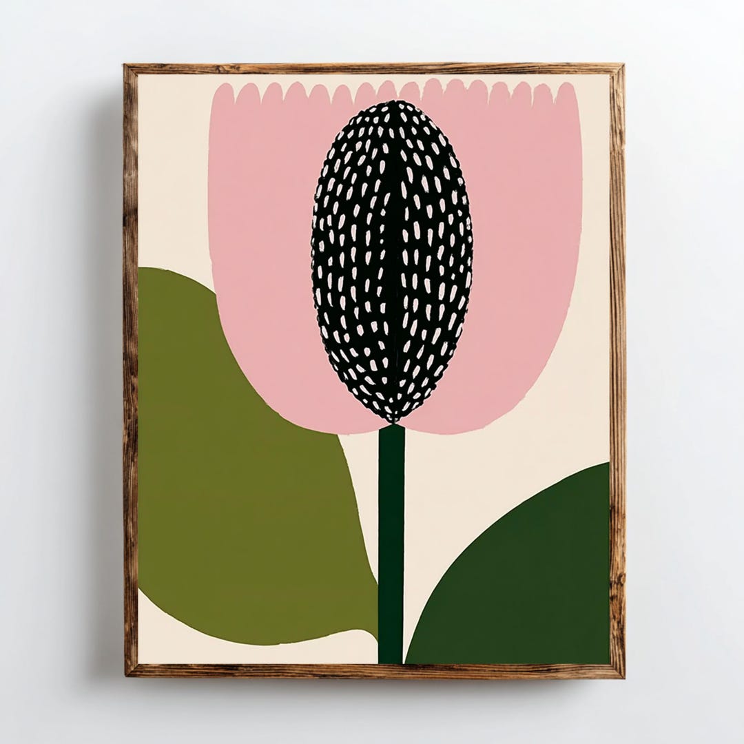 Modern Pink Tulip Print: Minimalist Scandinavian Floral Wall Art ...