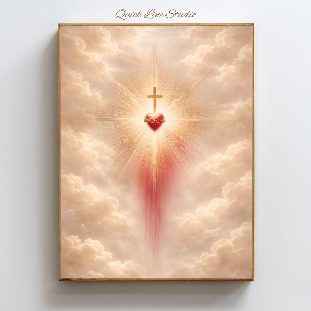 Heavenly Sacred Heart of Jesus Wall Art, Catholic Christian Printable ...