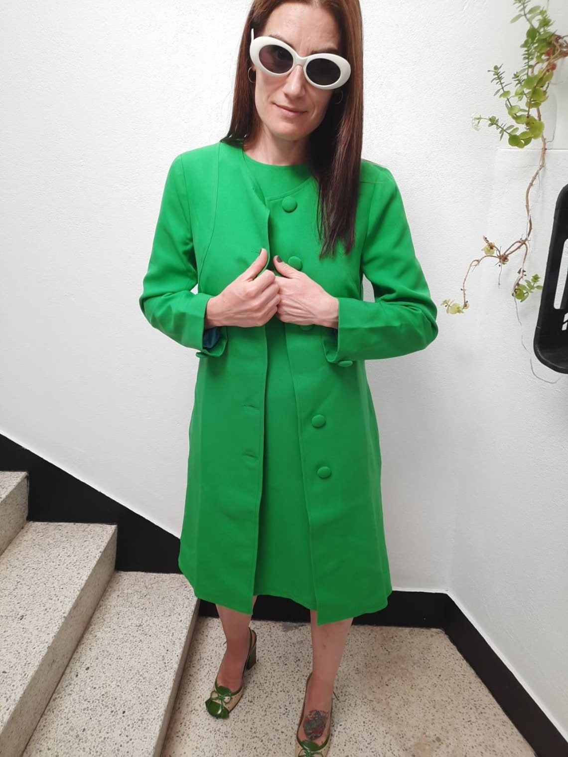 60s Green Coat and Dress, Green Mod Set, Retro Set, 70s Coat, 2 Pieces ...