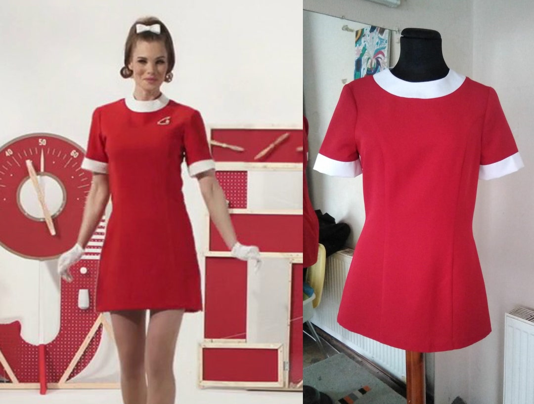 60s Stewardess Dress, Air Red Vintage Aviation Dress, Mod Shift Dress ...