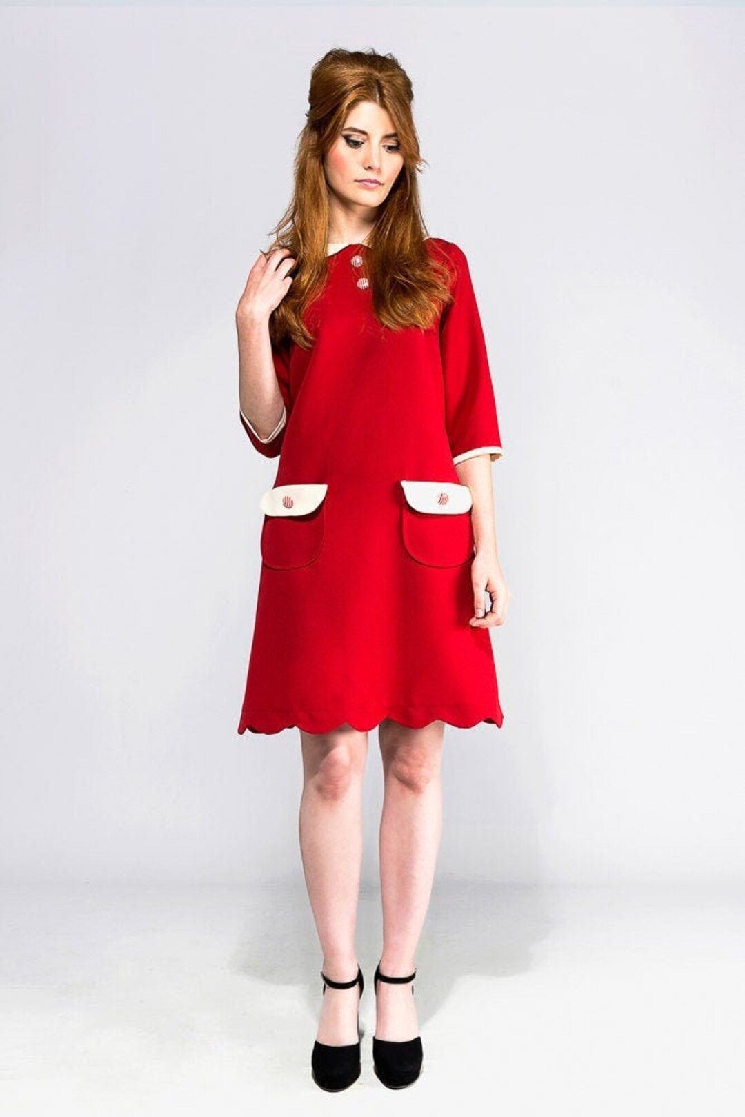 60s Red Dres, Mod Dress, Red Mini Dress, Peter Pan Collar Dress, 60s ...